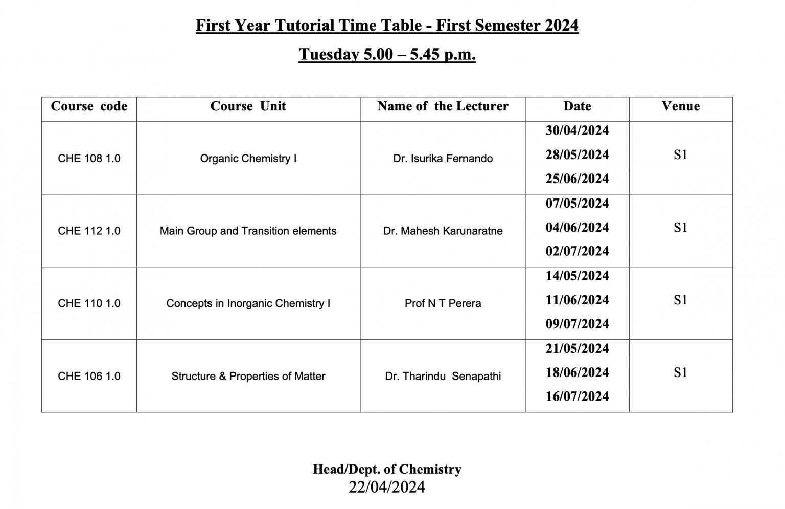 Download: Timetable 2024 – First Semester (updated) – Department of ...