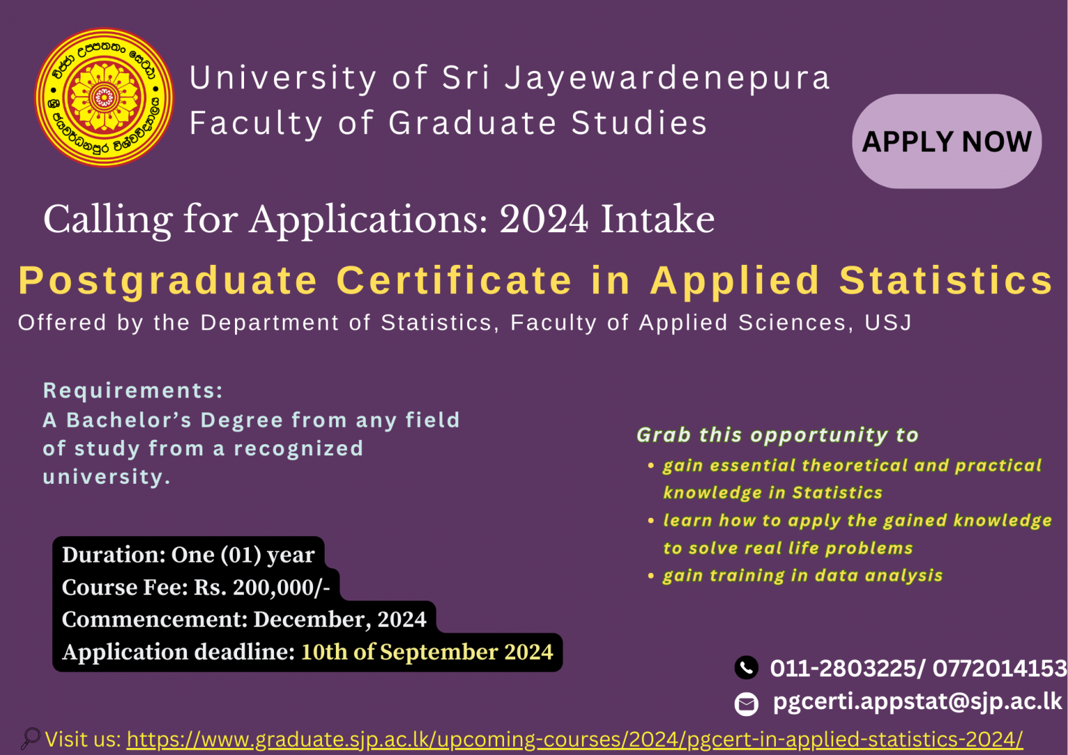 Postgraduate Certificate Program in Applied Statistics – Department of Statistics