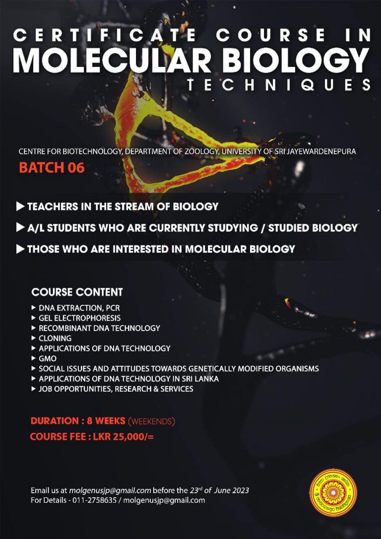 Certificate Course in Molecular Biology Techniques – Department of Zoology